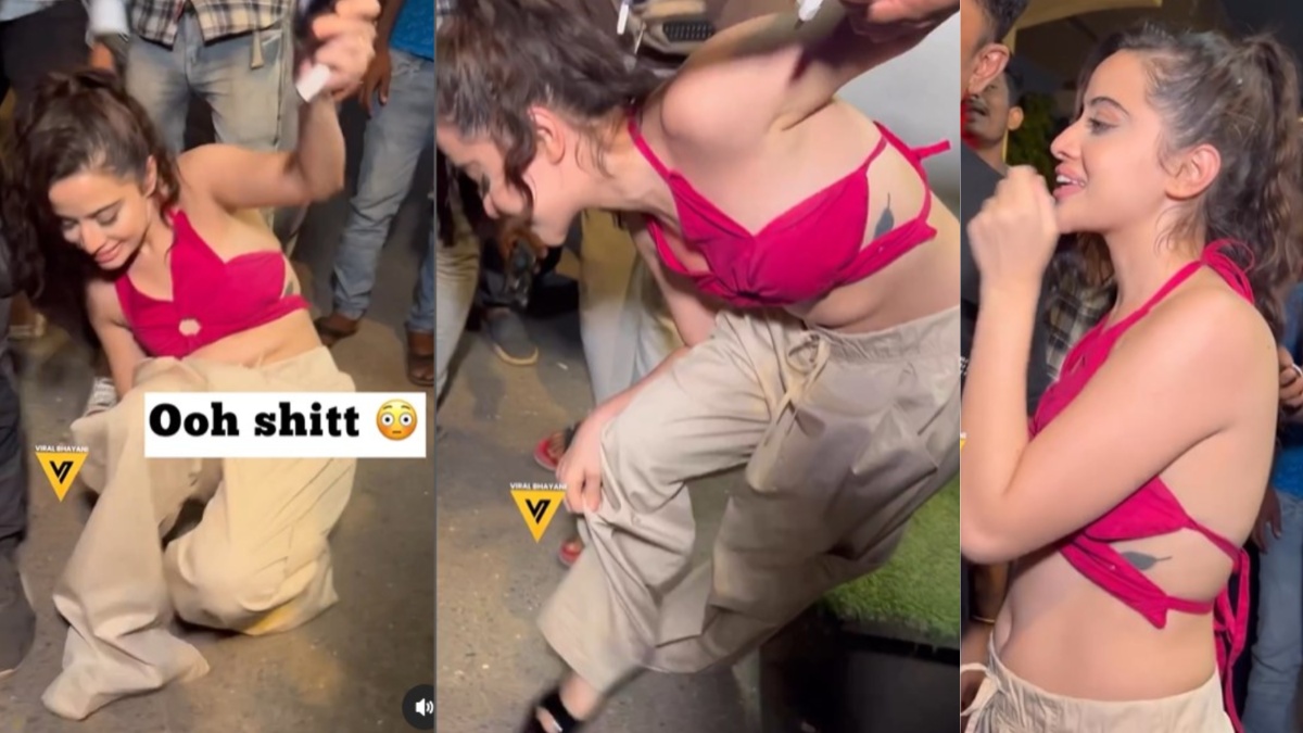 Urfi Javed Falling in pink bra among boys Urfi Javed brutal oops moment in public in backless ...