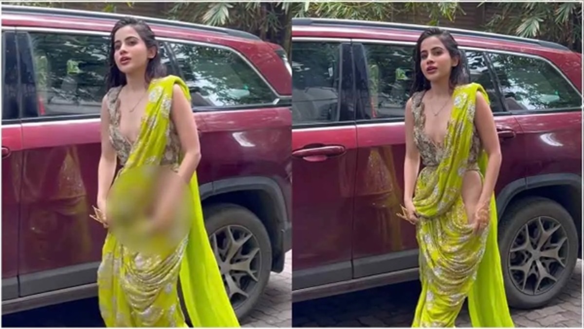 urfi javed oops moment in revealing saree urfi javed wardrobe malfunction video goes viral ...