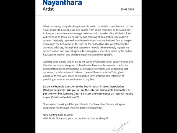 Nayanthara Responds To Radha Ravi's Sexist Remarks, Rips Him Apart In ...