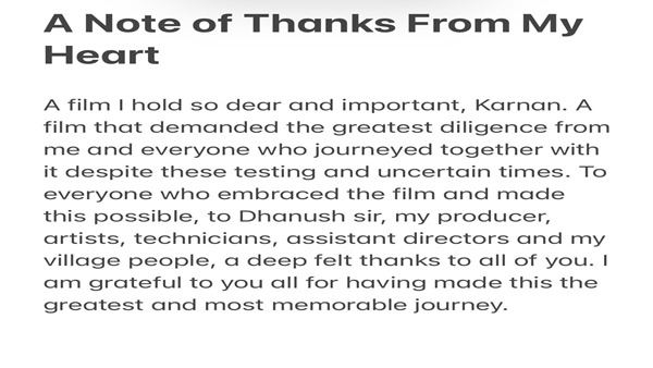 Karnan Director Mari Selvaraj Pens Thank You Note For Dhanush & The ...