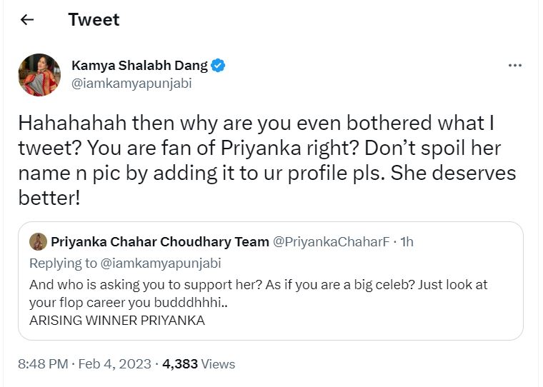 Bigg Boss 16: Kamya Panjabi On Priyanka Choudhary Fan Call Her 'Buddhi ...