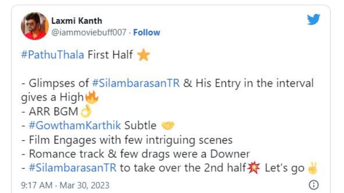 Pathu Thala Twitter Review: STR Nailed it With His Extra-Ordinary ...