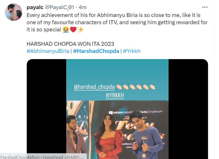 Indian Telly Awards 2023: Harshad Chopda Wins Second Best Actor Award ...