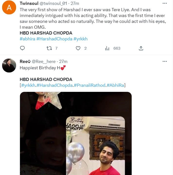 Happy Birthday Harshad Chopda Yeh Rishta Kya Kehlata Hai Star Fans Twitter Trend HBD Abhimanyu ...