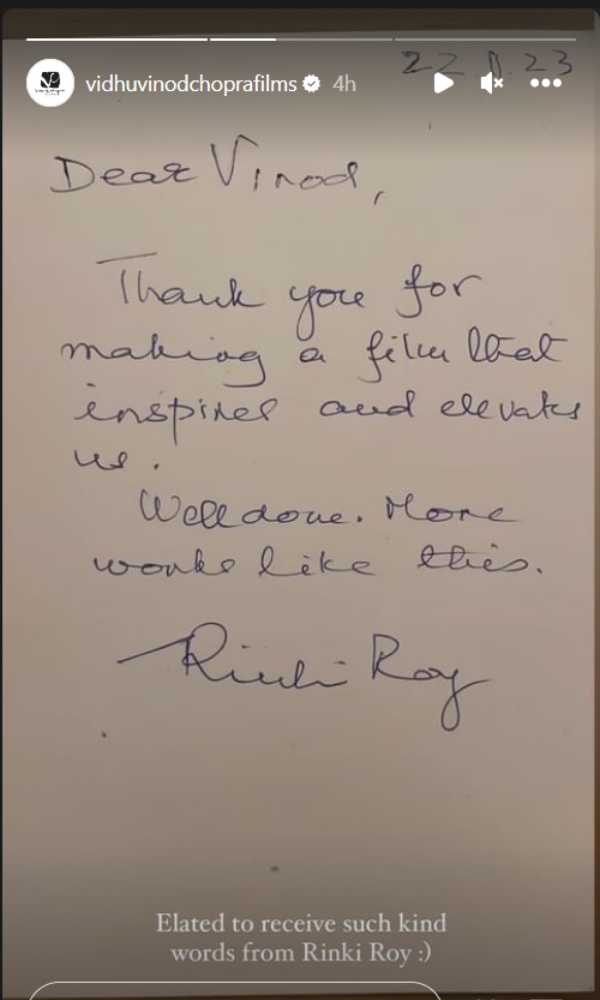Bimal Roy's Daughter Rinki Roy Pens Heartfelt Letter To Vidhu Vinod ...