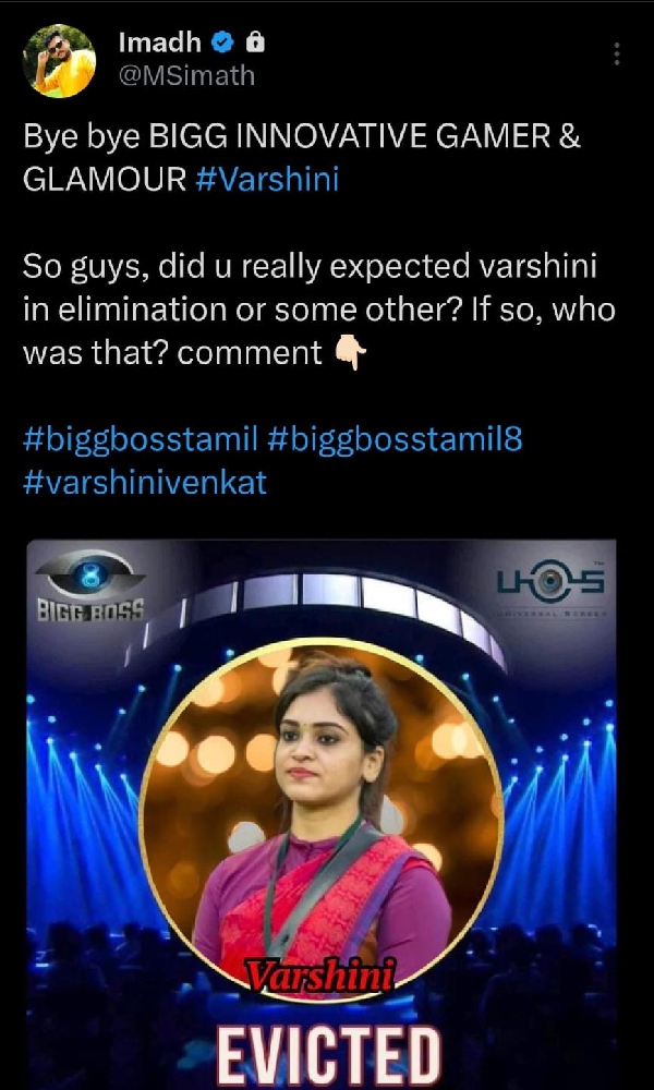 Bigg Boss Tamil 8 Elimination Week 7: Is Varshini Venkat From Vijay ...
