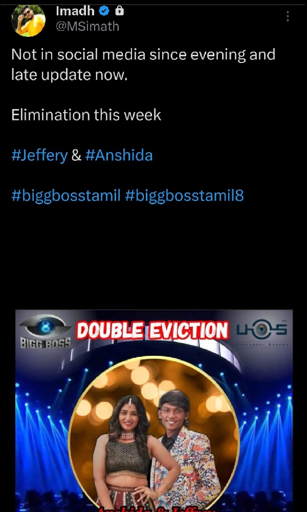 Bigg Boss Tamil 8 Double Elimination Week 12: Jeffry & Anshitha ...