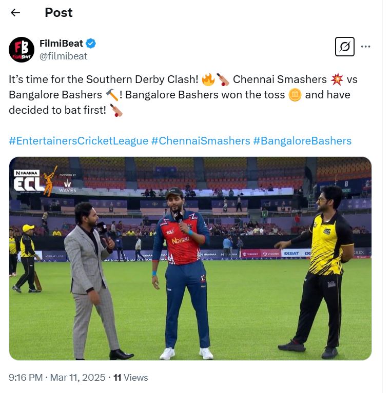 ECL 2025 LIVE Score Bangalore Bashers Vs Chennai Smashers Highlights: Abhishek Malhan vs Thugesh ...