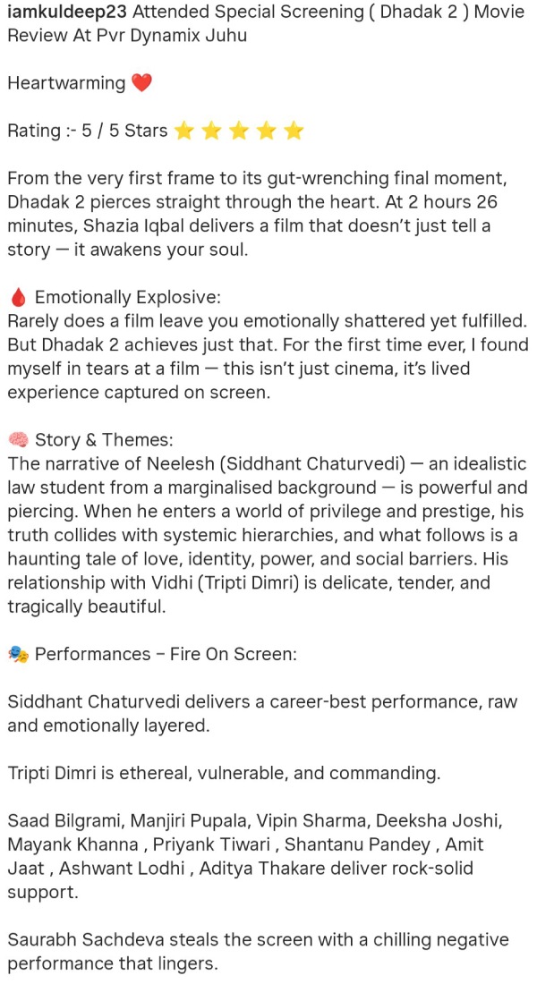 Dhadak 2 (Hindi Film) First Review And Rating | Dhadak 2 First Review ...