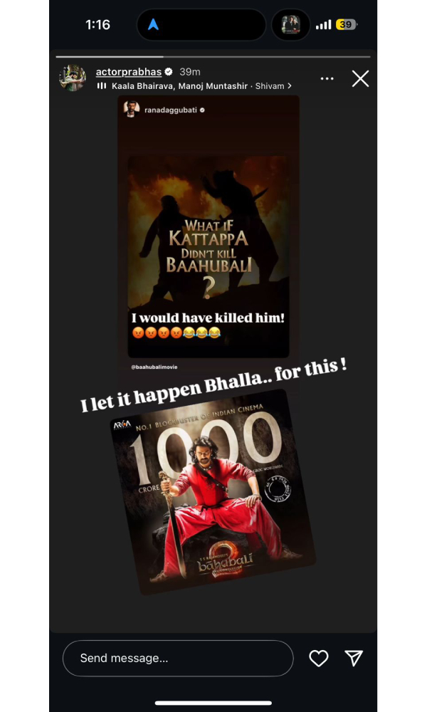 Prabhas Reacts to Rana Daggubati’s Tweet on Bhallaldev Killing Kattappa ...