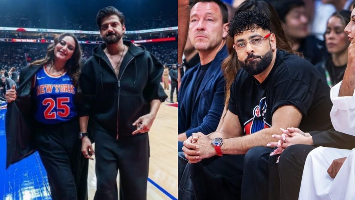 Badshah, Sonakshi Sinha And Zaheer Iqbal Courtside At NBA Abu Dhabi Games 2025 - Filmibeat