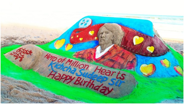 ಅಂದು ದಾದಾ.. ಇಂದು ಕಿಚ್ಚ ಸುದೀಪ್: ಪುರಿ ಬೀಚ್‌ನಲ್ಲಿ ಅರಳಿದ ಕಿಚ್ಚನ ಮರಳು ಶಿಲ್ಪ ...