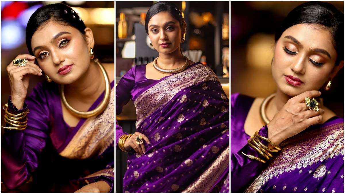 ನೇರಳೆ ಬಣ್ಣದ ಸ್ಯಾರಿಯಲ್ಲಿ ಮಿಂಚಿದ ನೀರೆ, ತನ್ವಿ ರಾವ್ ಲುಕ್ಕಿಗೆ ಫ್ಯಾನ್ಸ್ ...