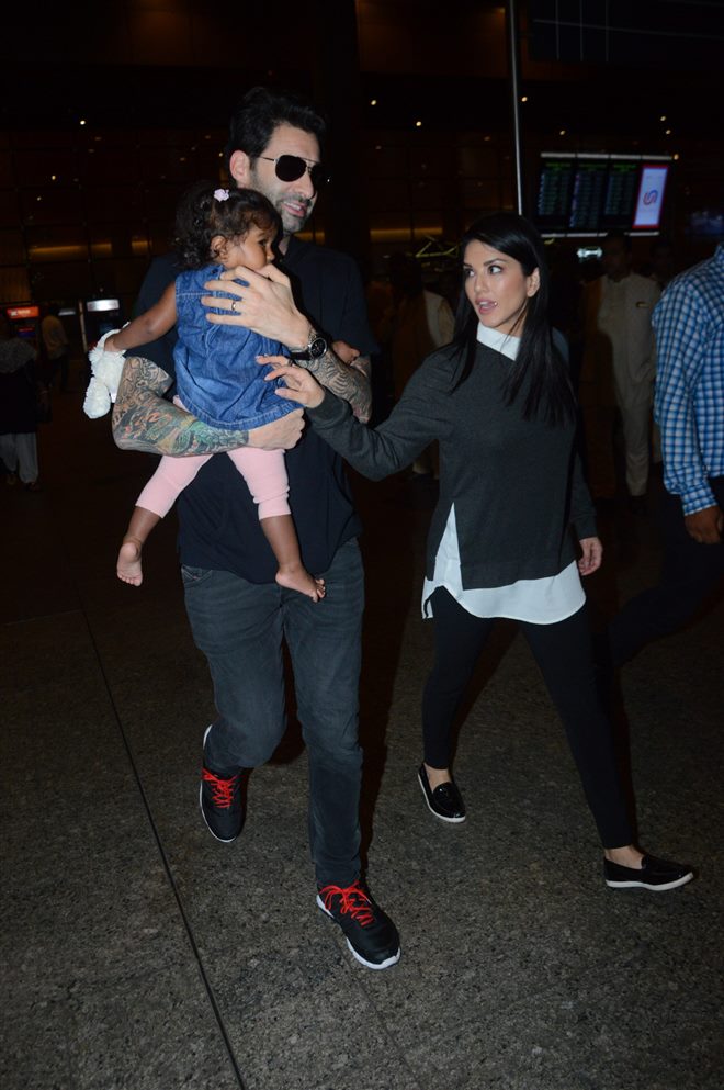 Sunny Leone & Daniel Weber With Daughter Nisha Kaur Spotted At Airport ...