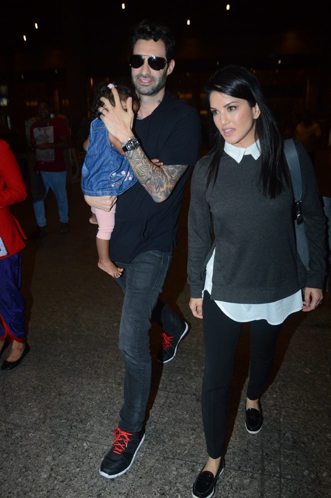 Sunny Leone & Daniel Weber With Daughter Nisha Kaur Spotted At Airport ...