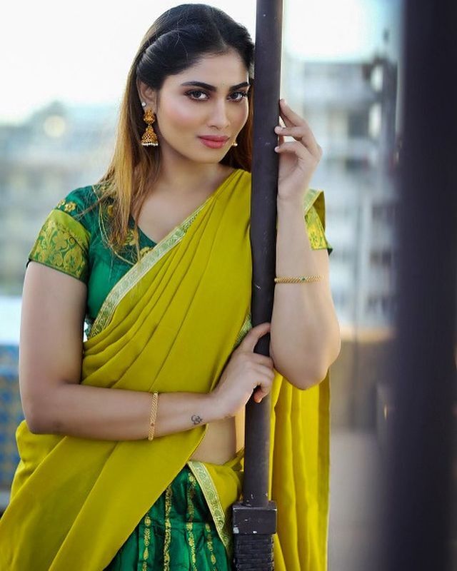 பச்சை நிற பாவாடை தாவணியில் பளபளக்கும் ஷிவானி நாராயணன் ஃபோட்டோஸ் ...