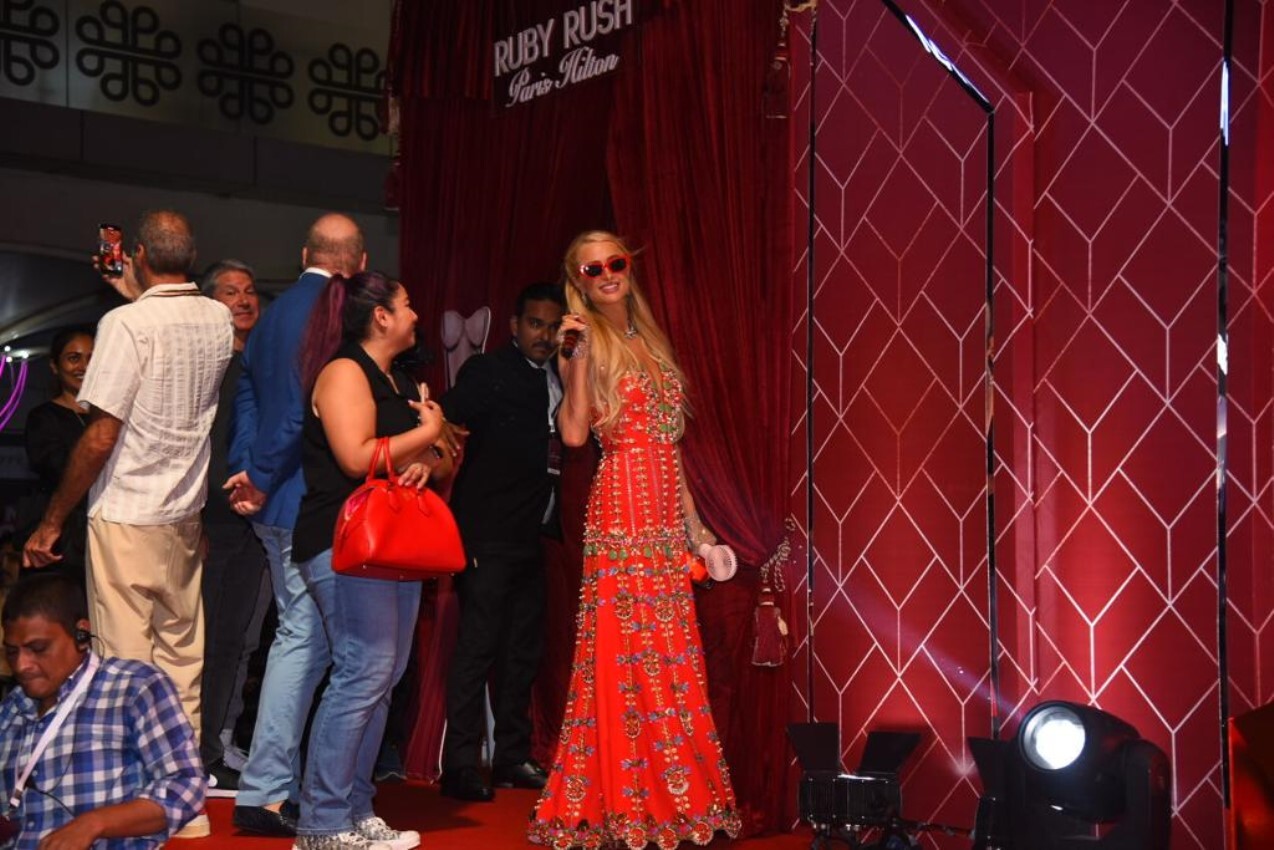 Paris Hilton snapped in Mumbai at the launch of her new fragrance Ruby ...