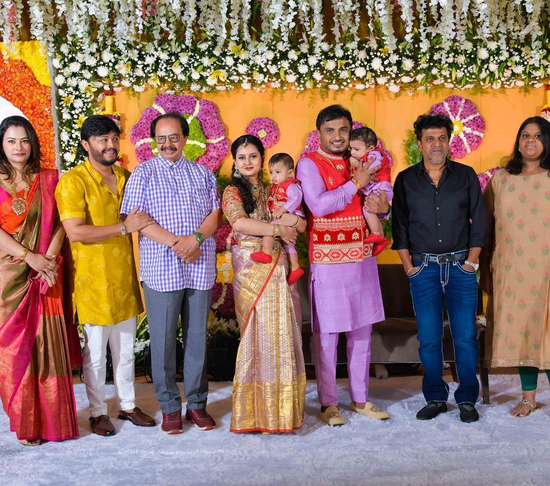 Shivanna, Darshan, Ganesh, Dhruva Sarja Grace Actress Amoolya & Jagadish Baby Naming Ceremony ...