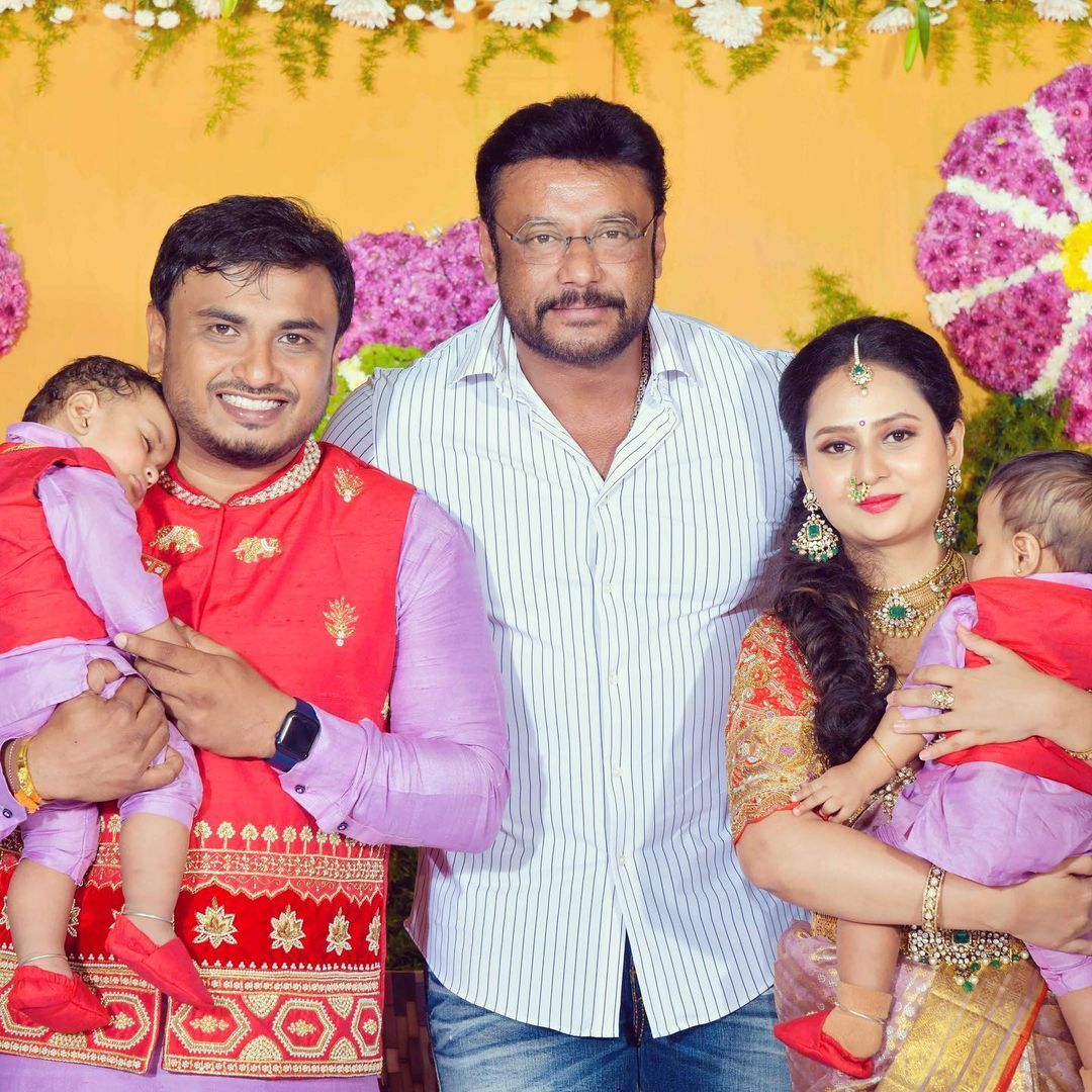 Shivanna, Darshan, Ganesh, Dhruva Sarja Grace Actress Amoolya & Jagadish Baby Naming Ceremony ...