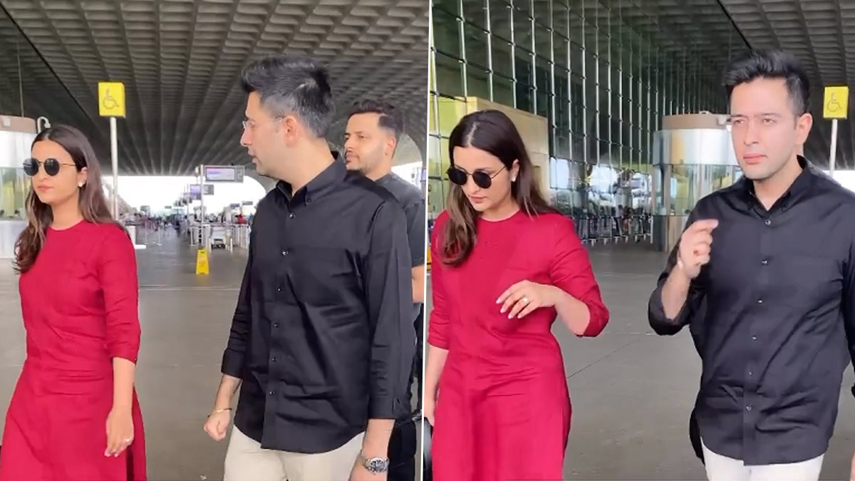 Parineeti Chopra and Raghav Chadha spotted at Delhi Airport ahead of their Engagement, couple ...