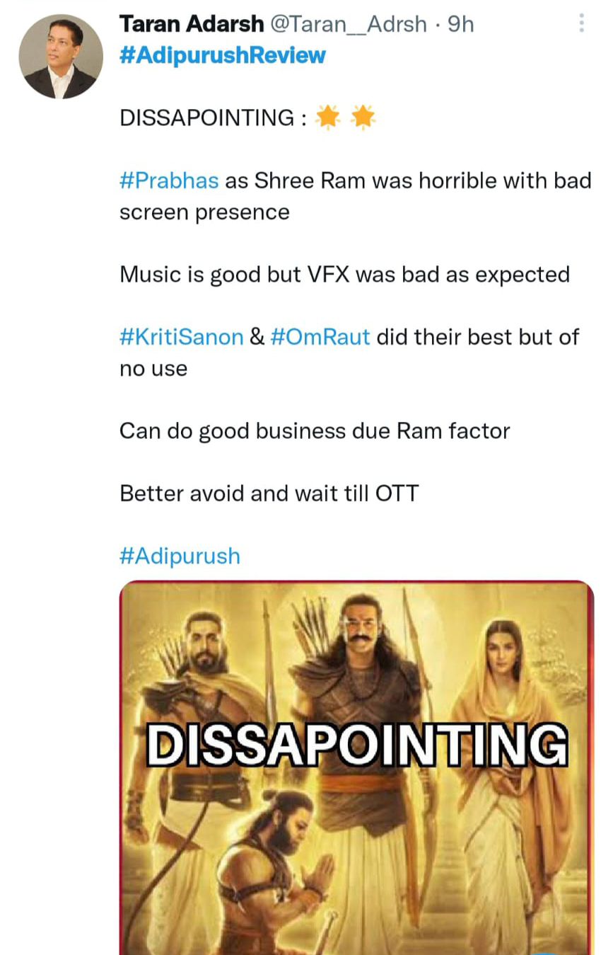 Adipurush Review: Prabhas and Kriti Sanon starrer Adipurush gets mixed ...