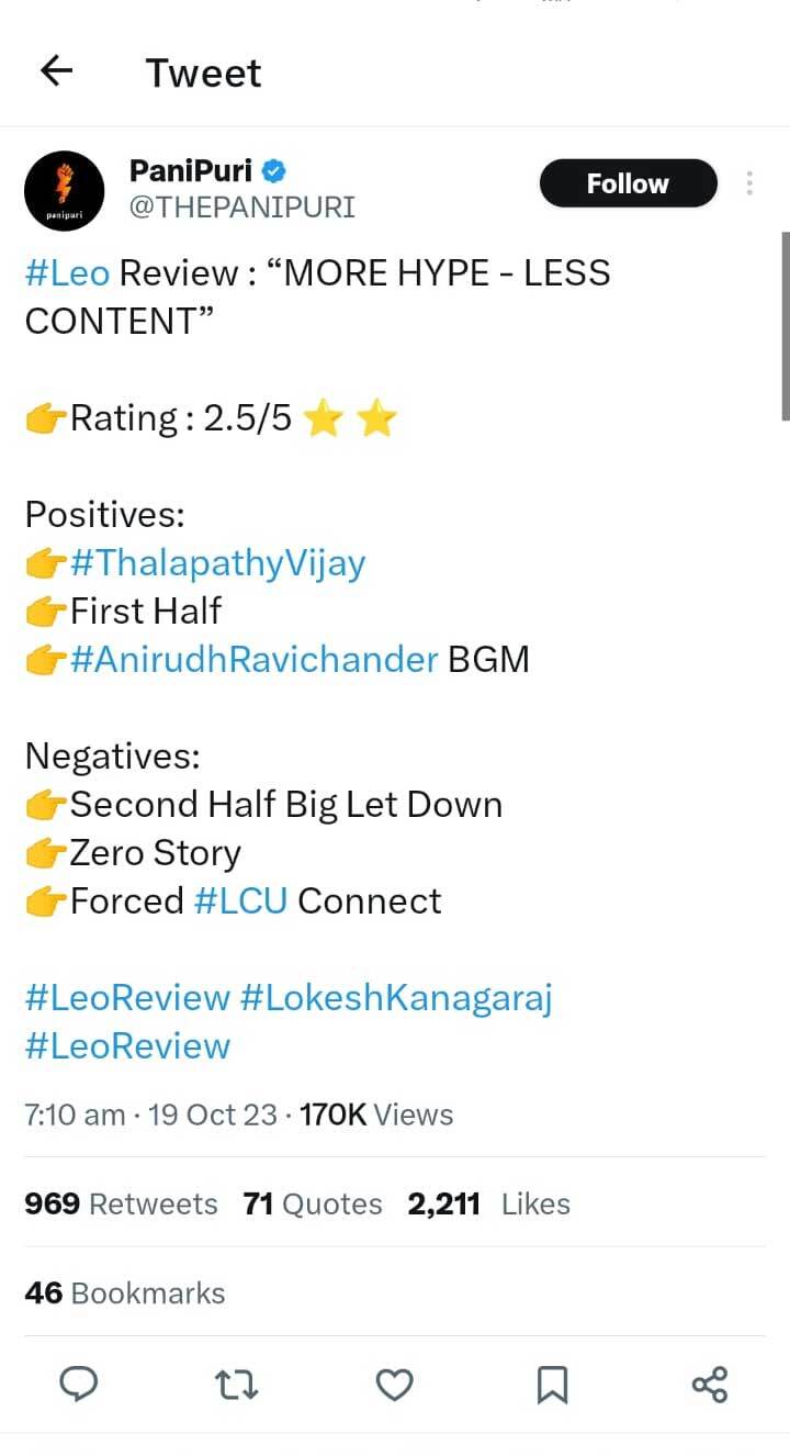 Leo Twitter Review| Leo Audience Reaction| Leo Review - Filmibeat