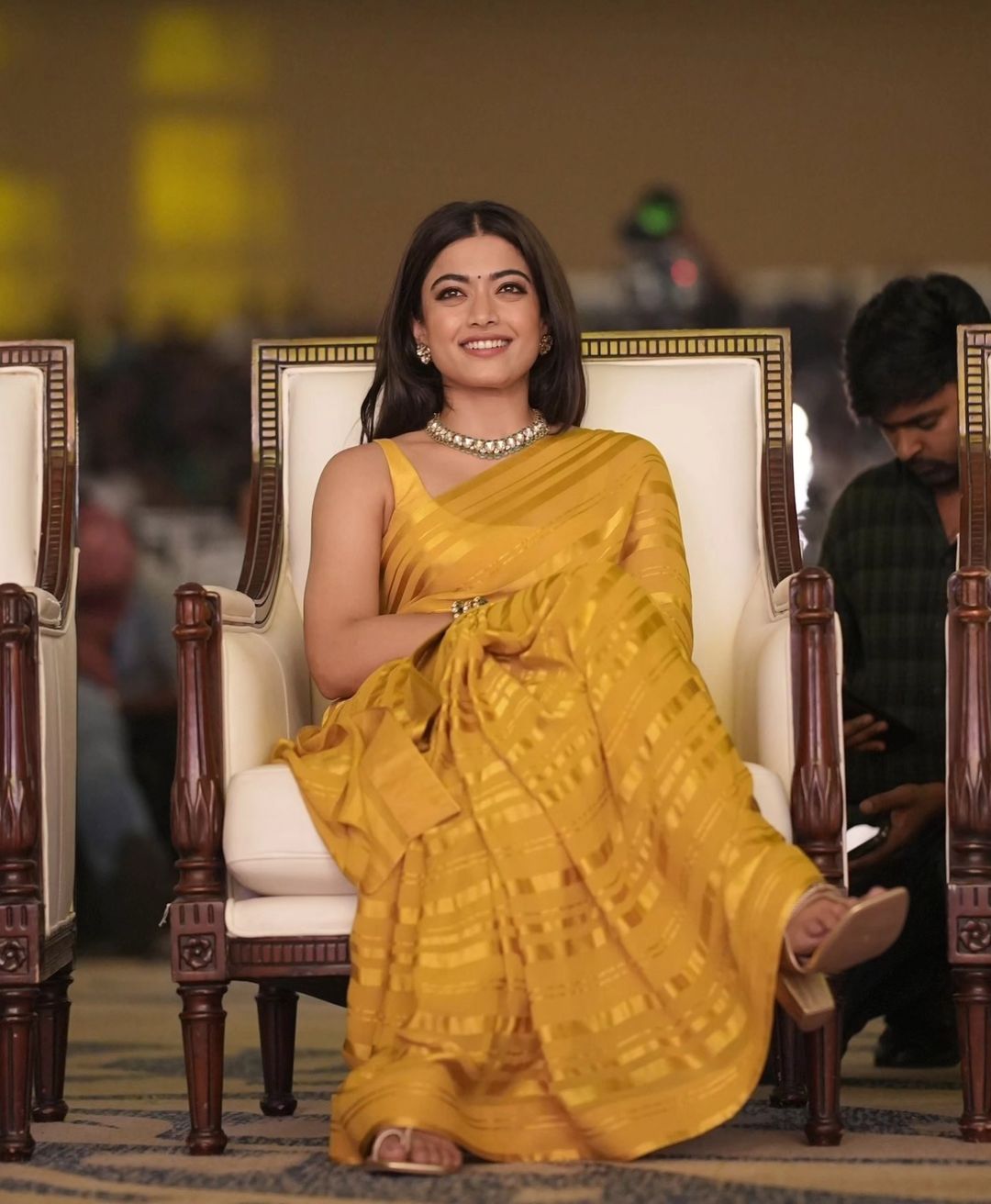 Rashmika Mandanna Lights Up Pushpa 2 Kochi Event In A Stunning Yellow Saree Look | Rashmika ...