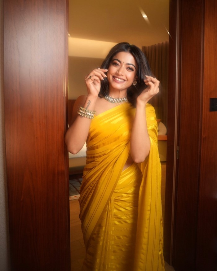 Rashmika Mandanna's Stunning Look At Kochi Event For "Pushpa 2" In Yellow Saree - Filmibeat