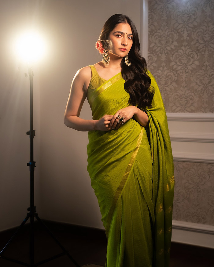 Rukmini Vasanth Elegant Green Saree Look Traditional Charm With Modern ...