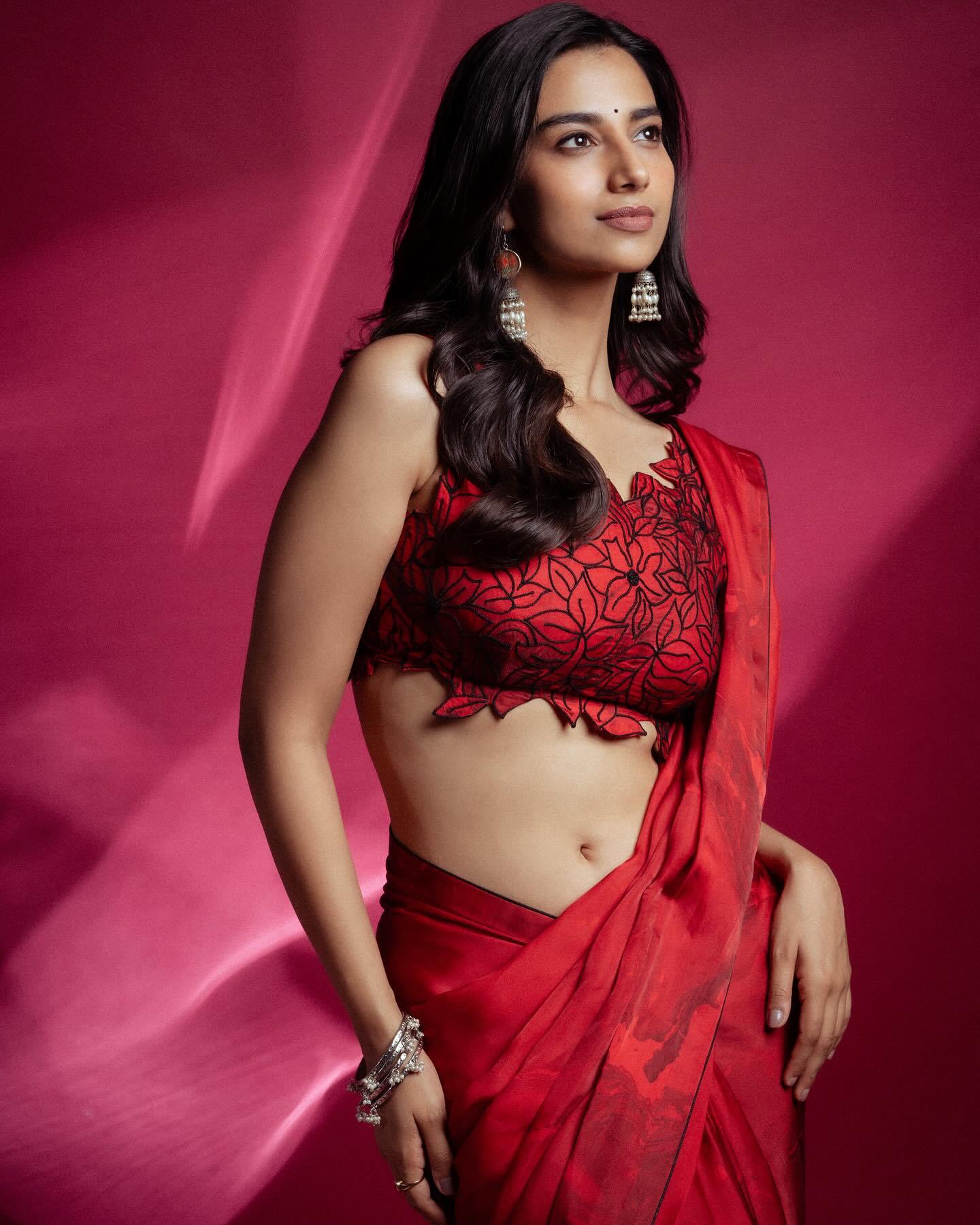 Meenakshi Chaudhary Stuns in Glamorous Red Saree During Recent Photoshoot - Filmibeat