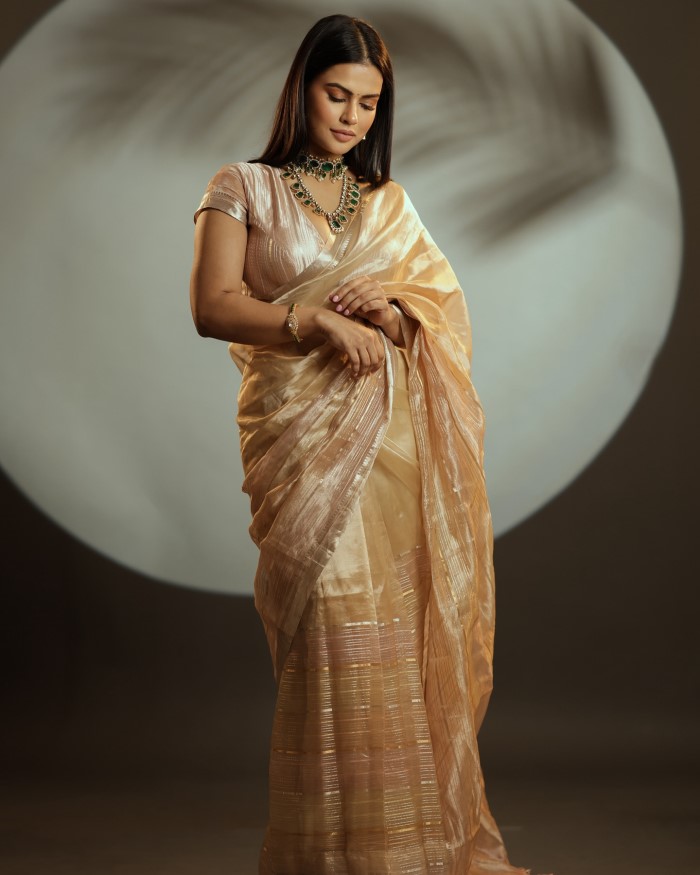 Sharmila Mandre Stuns In Elegant And Classy Golden Saree - Filmibeat
