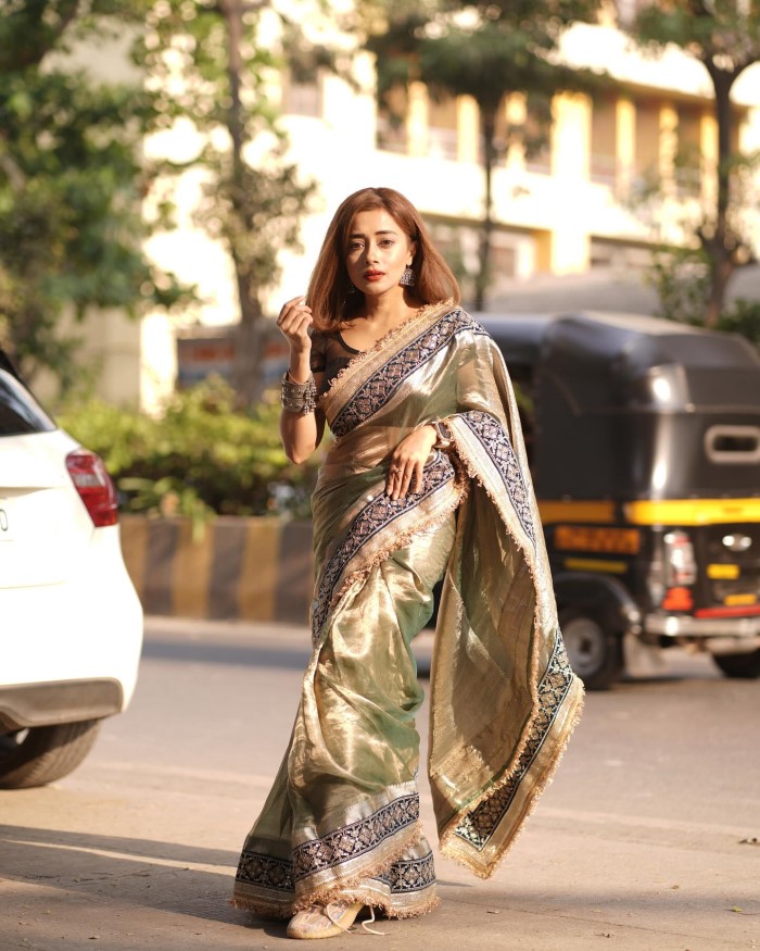 Tinaa Dattaa's Timeless Beauty In A Green And Gold Saree - Filmibeat