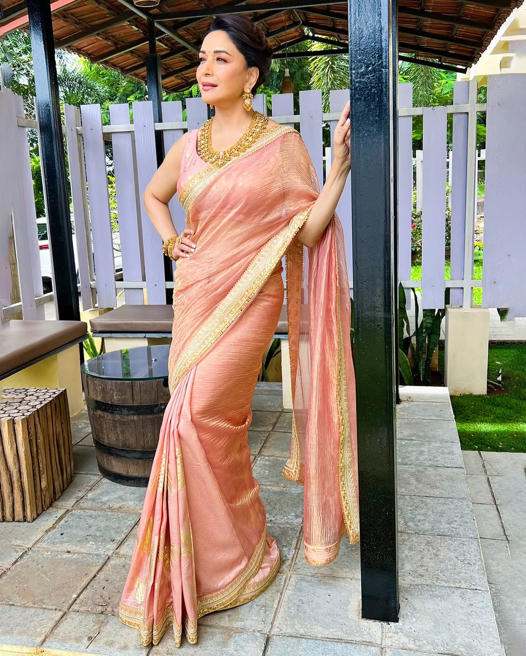 Madhuri Dixit Stuns in Pastel Peach Saree – A Photoshoot to Remember ...