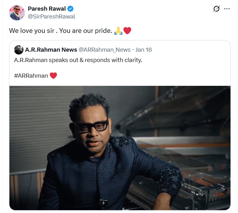 Paresh Rawal Backs AR Rahman, Calls Him ‘Our Pride’ | AR Rahman ...