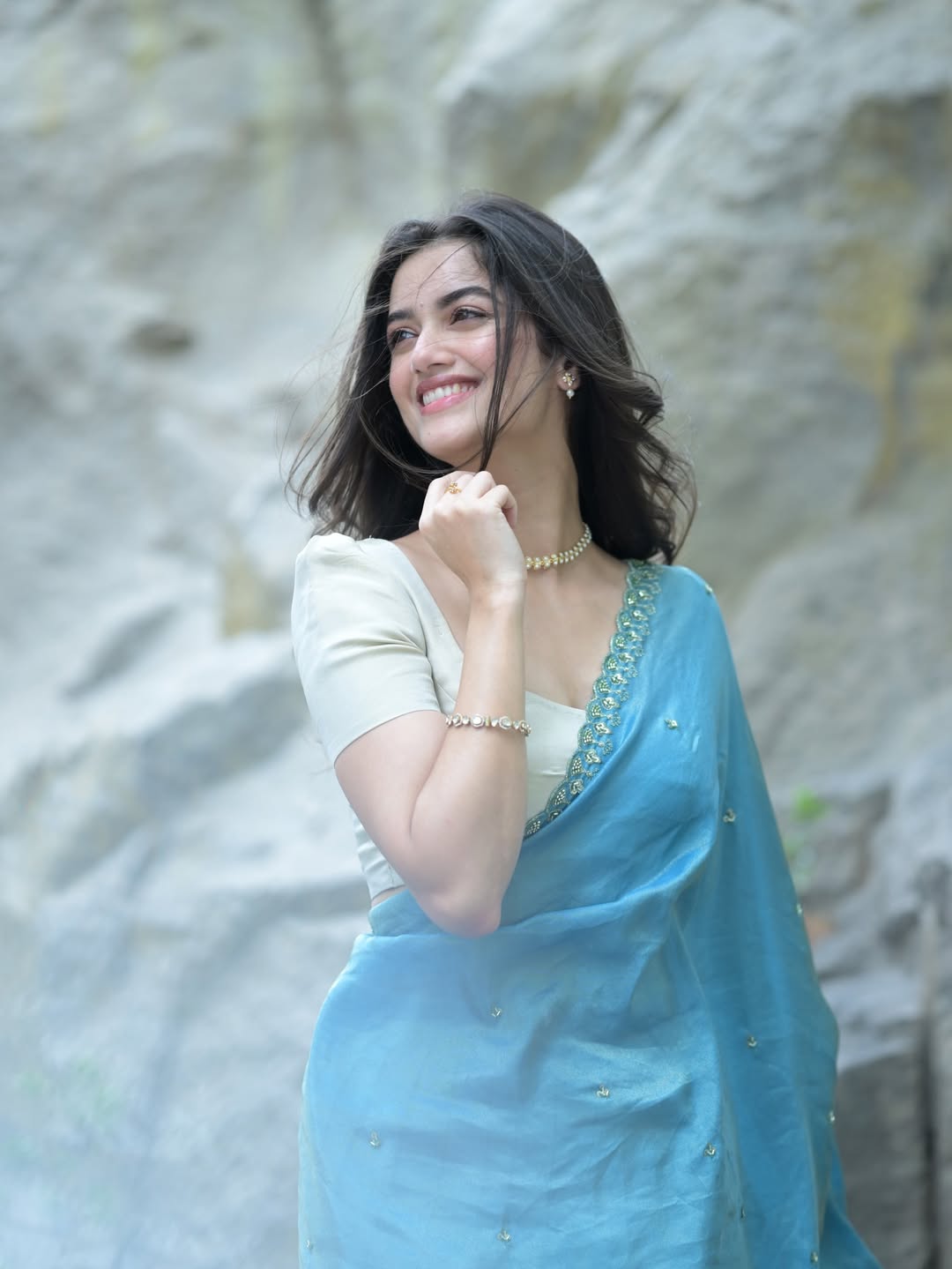 Bhagyashri Borse Stunning Blue Saree Looks Showcase Timeless Elegance ...