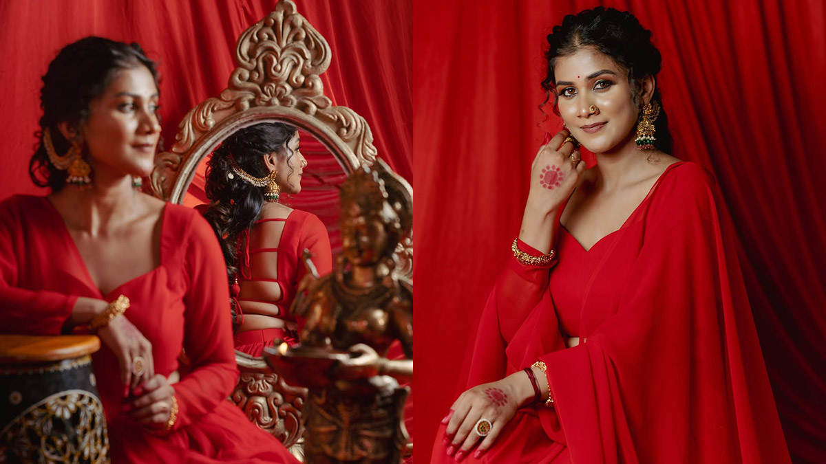 Gouthami Jadav Stuns Like A Queen In Red Saree Photoshoot - Filmibeat