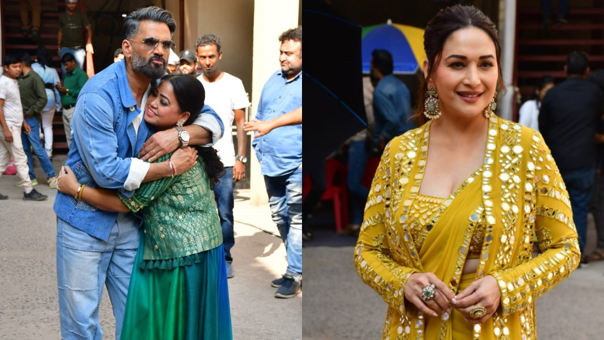 Madhuri Dixit, Bharti Singh, and Suniel Shetty snapped on the sets of Dance Deewane 4 - Filmibeat