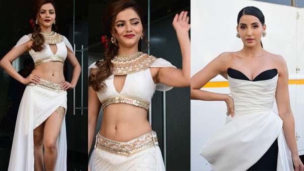 Nora Fatehi, Maniesh Paul, Karan Johar, Madhuri Dixit and Rubina Dilaik Spotted On The Set Of ...