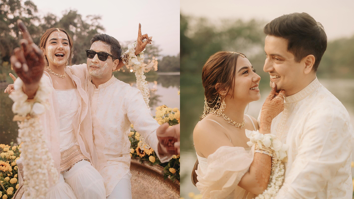 Prajakta Koli and Vrishank Khanal's Delightful White-Themed Haldi ...