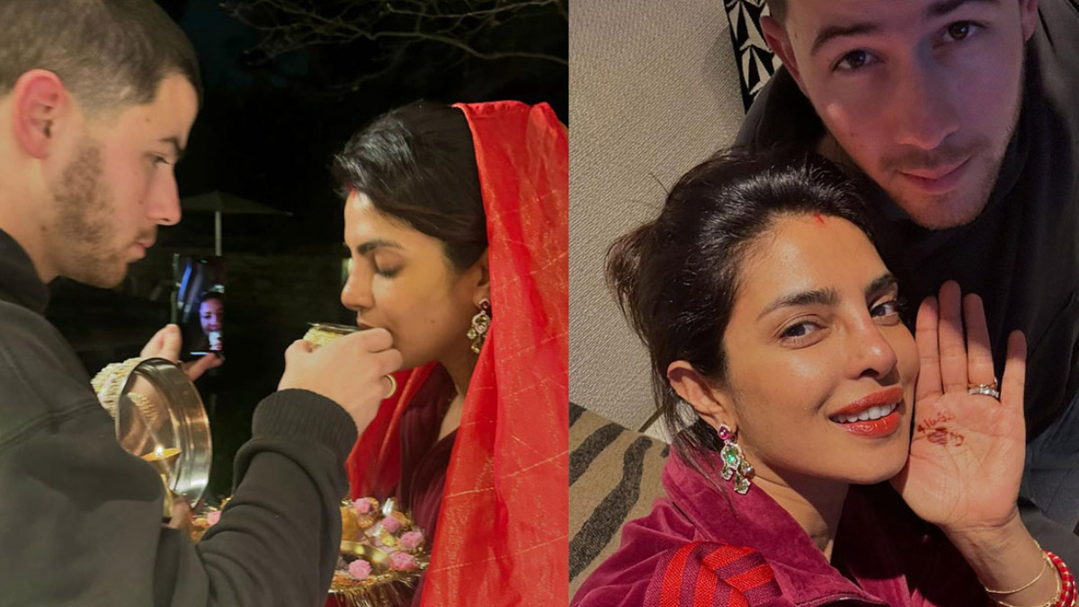 Priyanka Chopra and Nick Jonas Celebrate Karwa Chauth in Filmy Style in ...